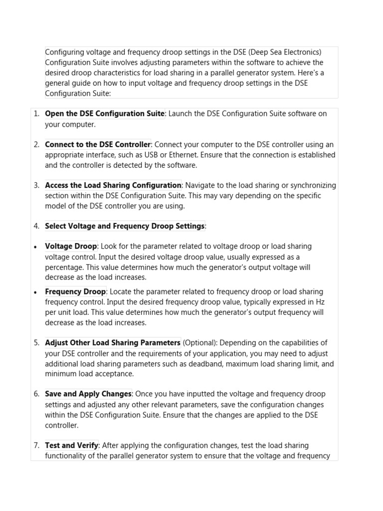 Configuring Voltage and Frequency Droop Settings in The DSE | PDF | Parameter (Computer ...