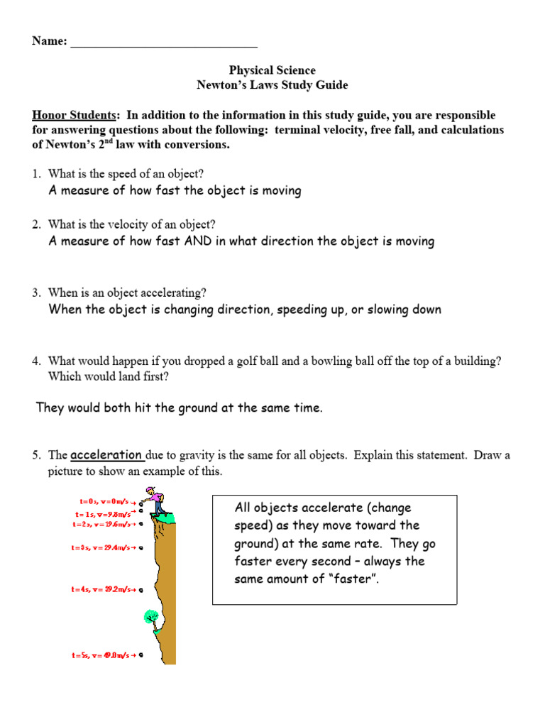 Newton's Laws Study Guide for Students | PDF | Force | Gravity