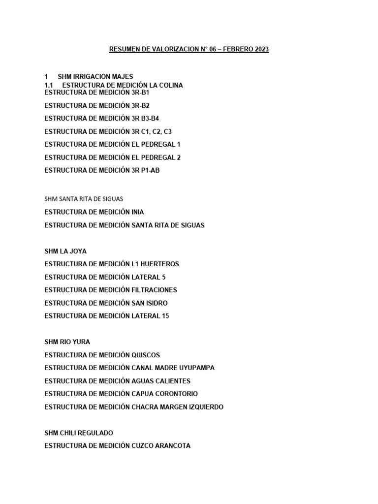 Resumen de Valorizacion Enero | PDF