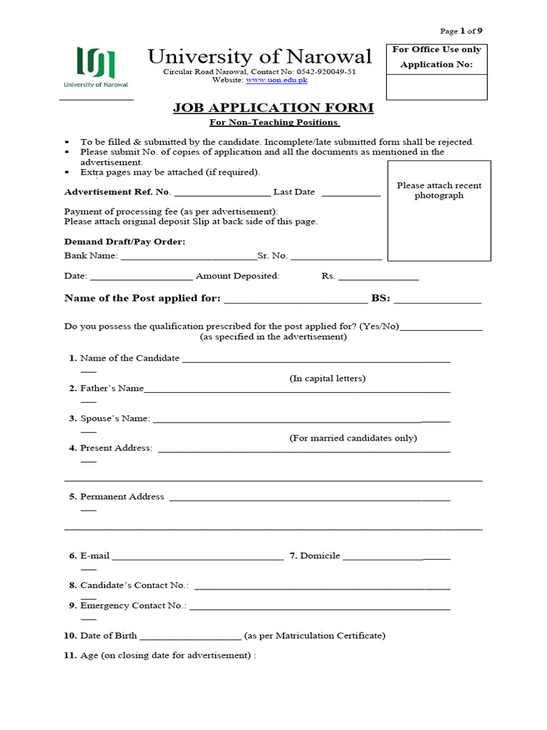 0f154 Application Form Non Teaching 1 | PDF | Academic Degree | Vocational Education