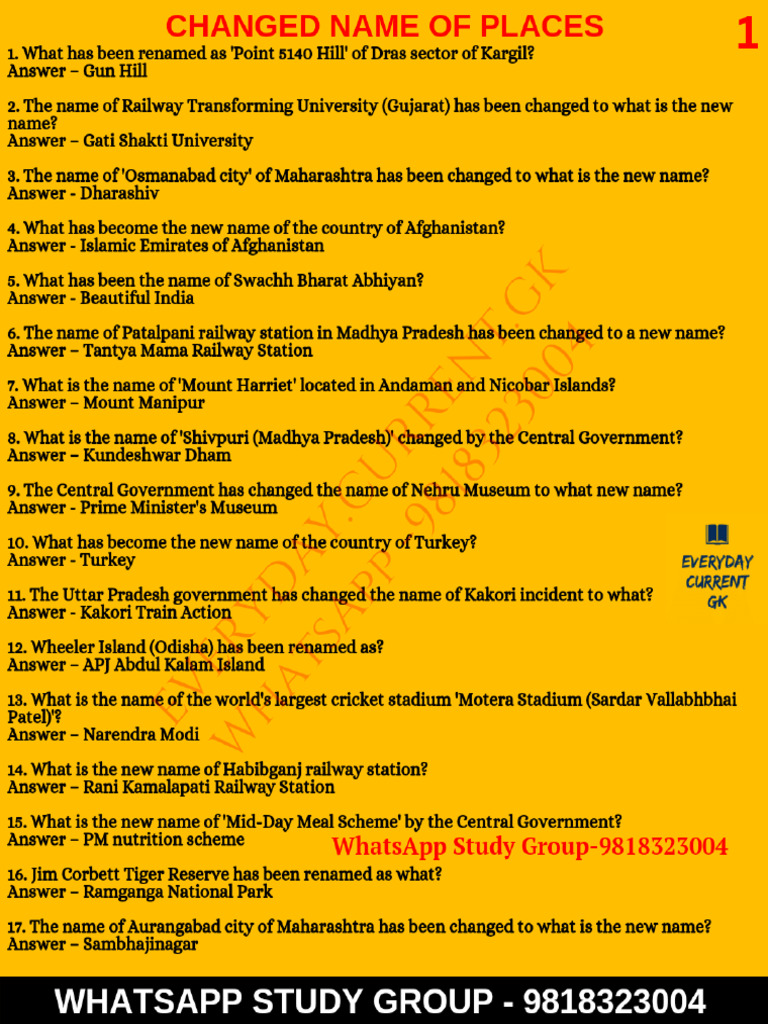 Changed Name of Places | PDF