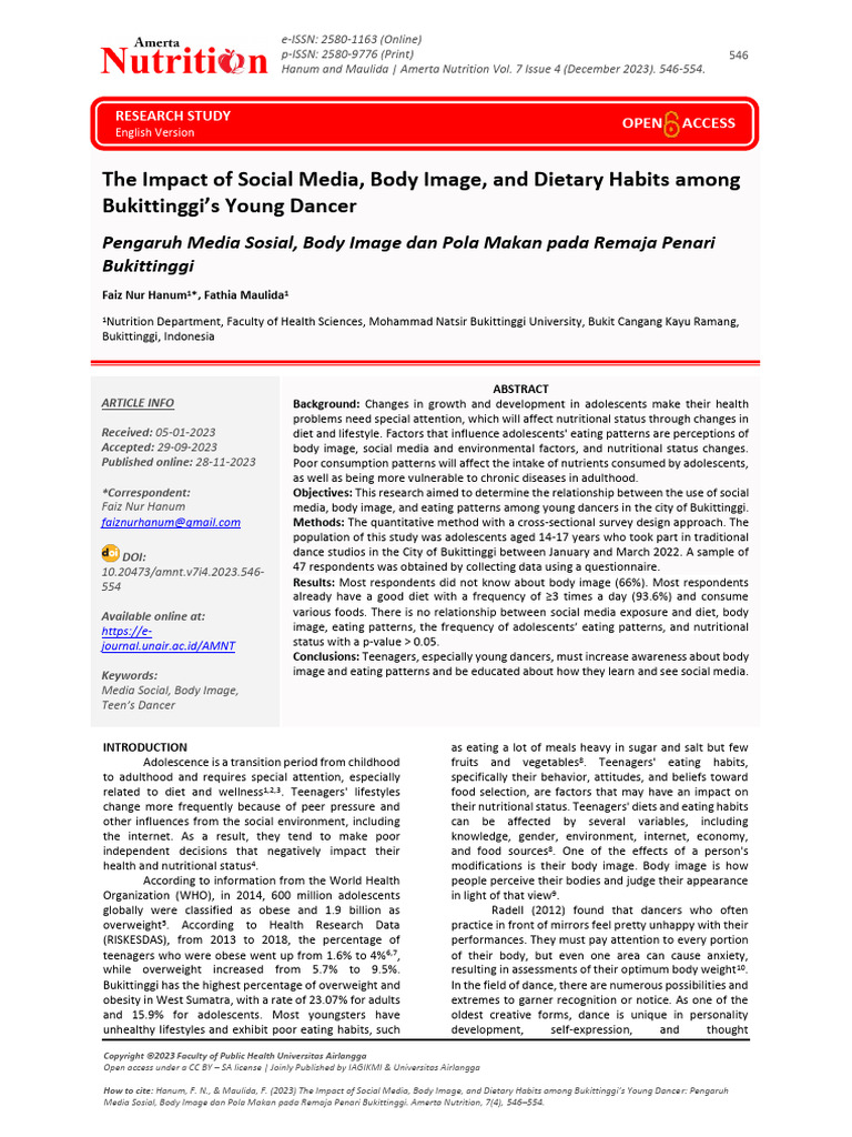 The Impact of Social Media Body Image and Dietary Habits Among ...