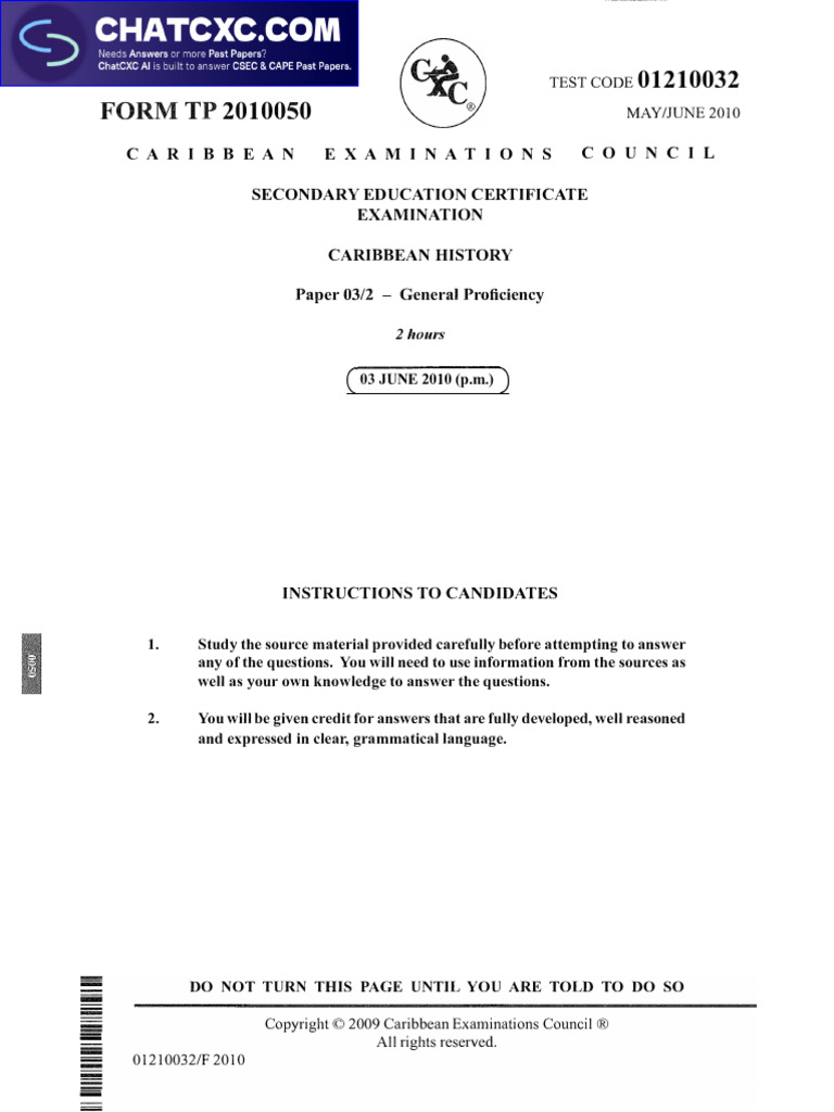 CSEC Caribbean History P3 2010 | PDF