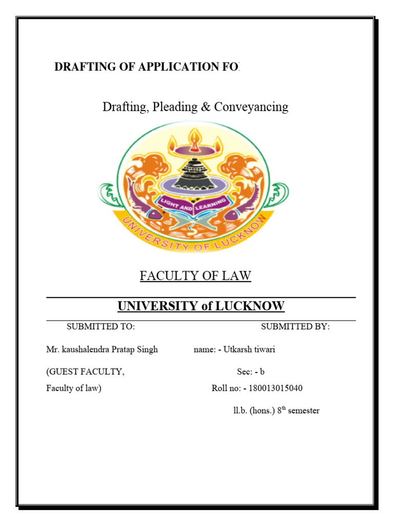 Drafting and Pleading 1 - 8TH Sem - Utkarsh Tiwari - Section B - 180013015040 | PDF | Bail ...