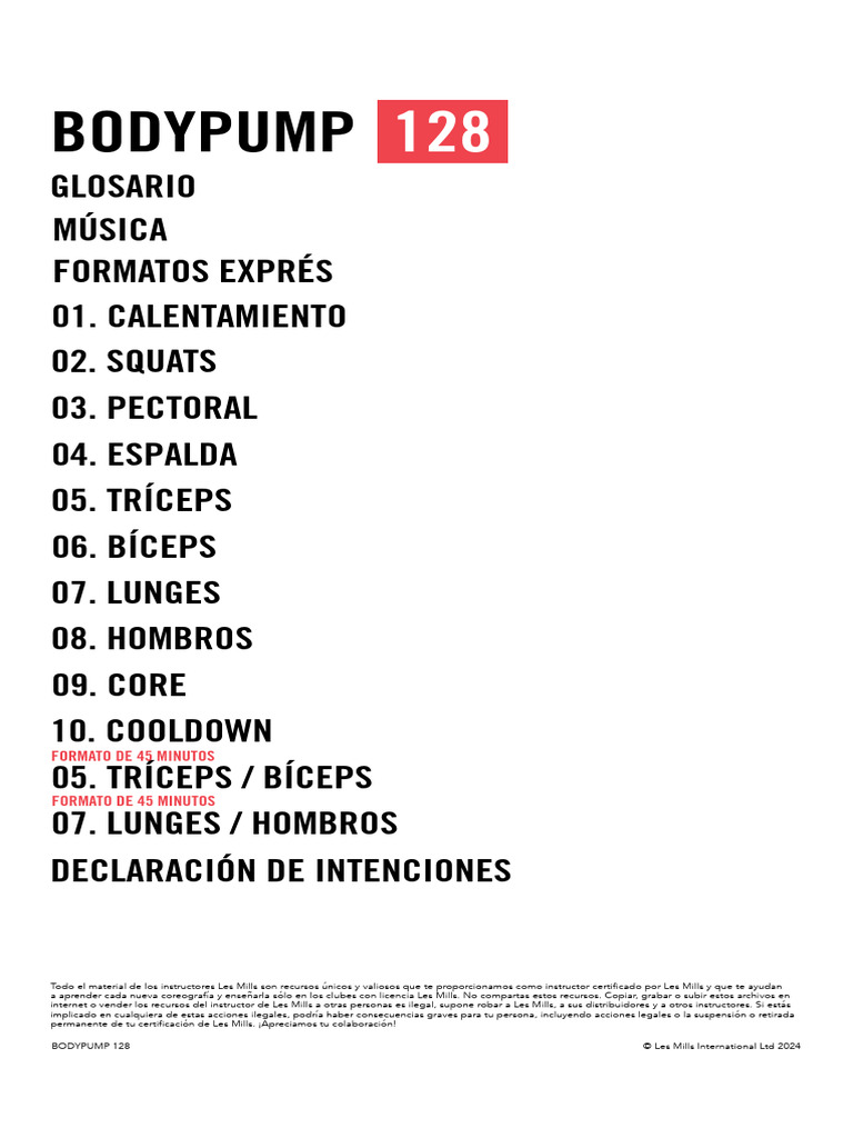 Rutina y Ejercicios BODYPUMP 128 | PDF | Codo | Hombro