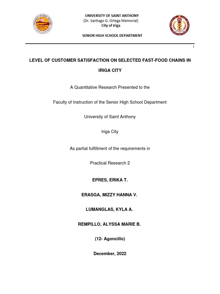 Final Manuscript PR2 | PDF | Customer Satisfaction | Customer