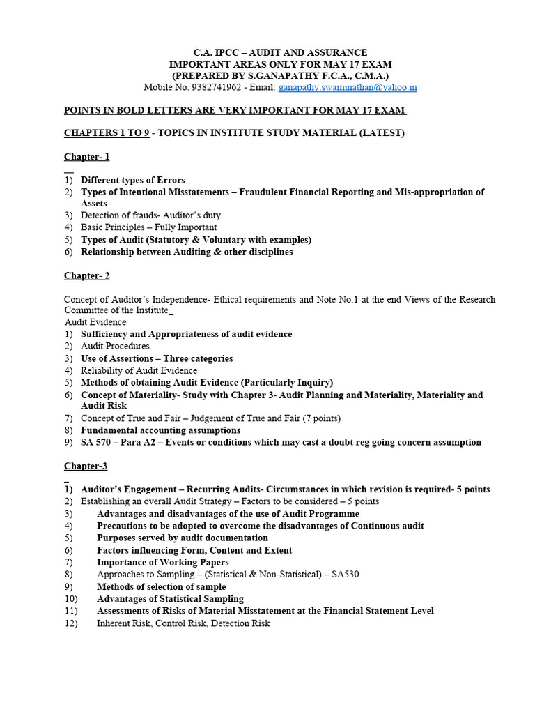 Ipcc-Aud-Imp-May 17 | PDF | Audit | Financial Audit