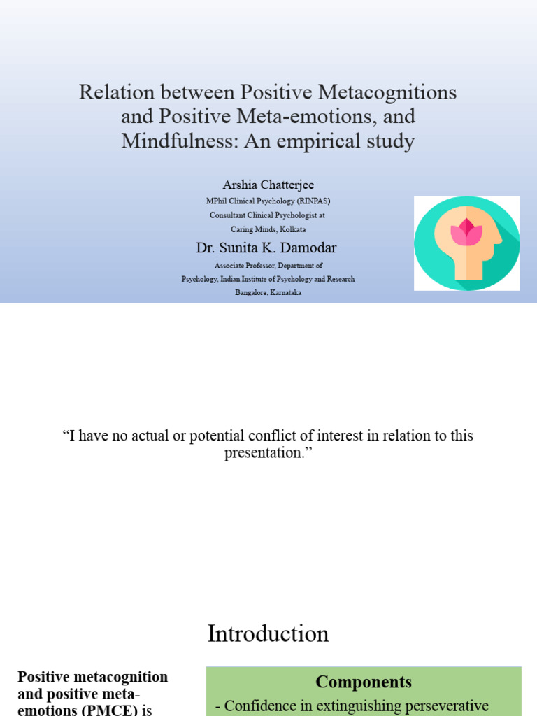 Arshia NIMHANS Presentation | PDF | Metacognition | Emotions