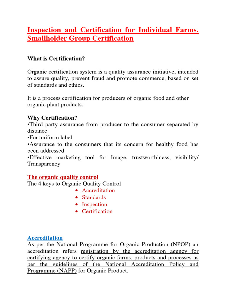 Inspection and Certification For Individual Farms | PDF | Agriculture
