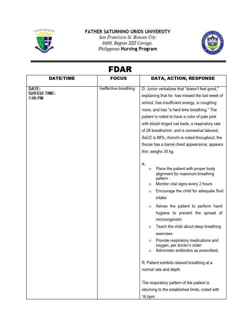Care of The Sick Child D3 FDAR | PDF | Breathing | Fever
