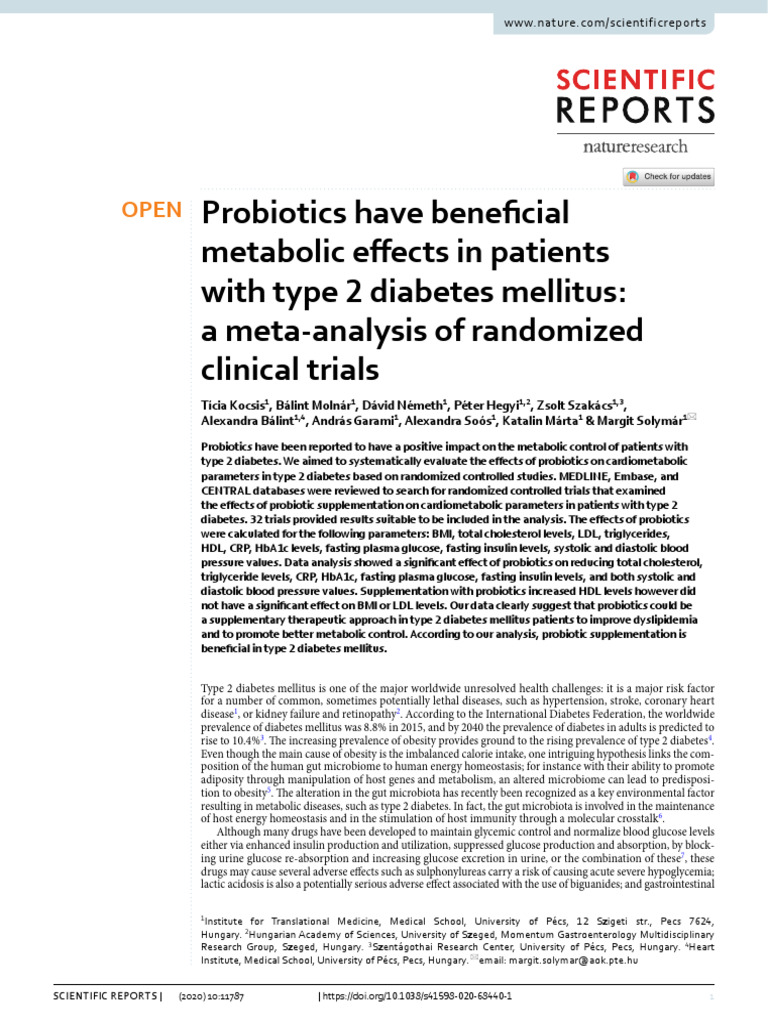Meta Analisa DMT2 | PDF | Diabetes | Probiotic