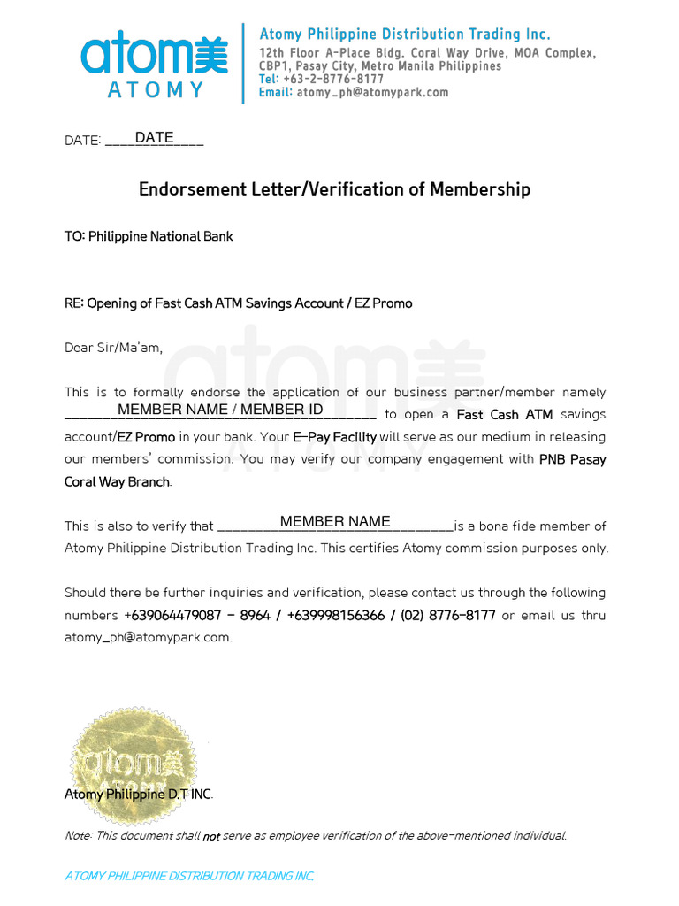 PNB Endorsement Letter Revised - 2 | PDF