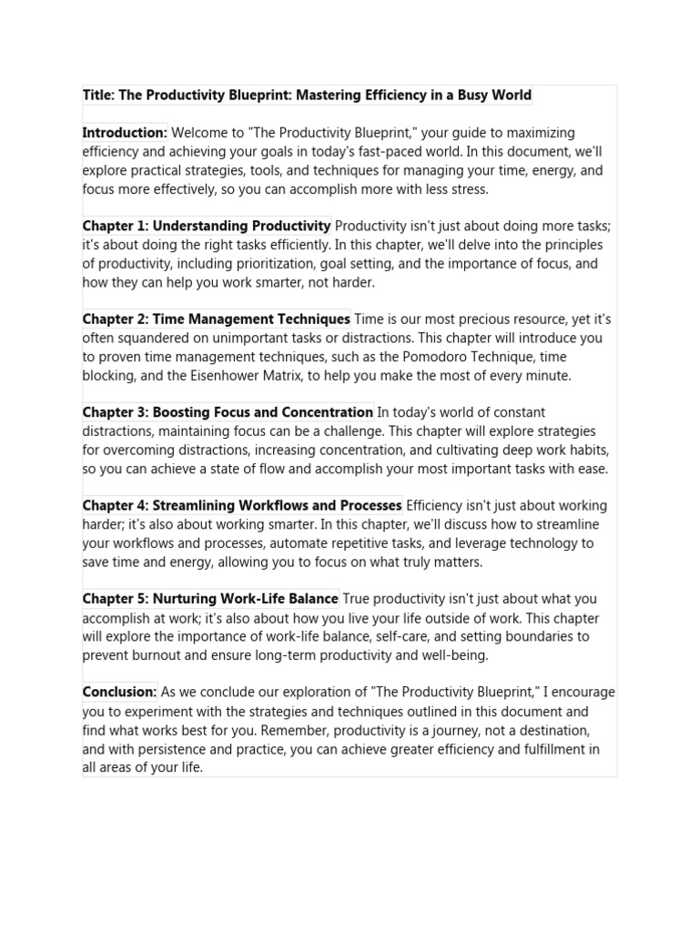 The Productivity Blueprint Mastering Efficiency in A Busy World | PDF ... The Productivity Blueprint Mastering Efficiency in A Busy World | PDF ...