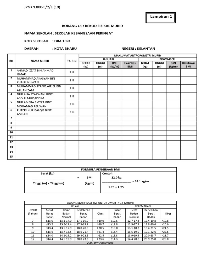 RMTS Borang Bmi | PDF