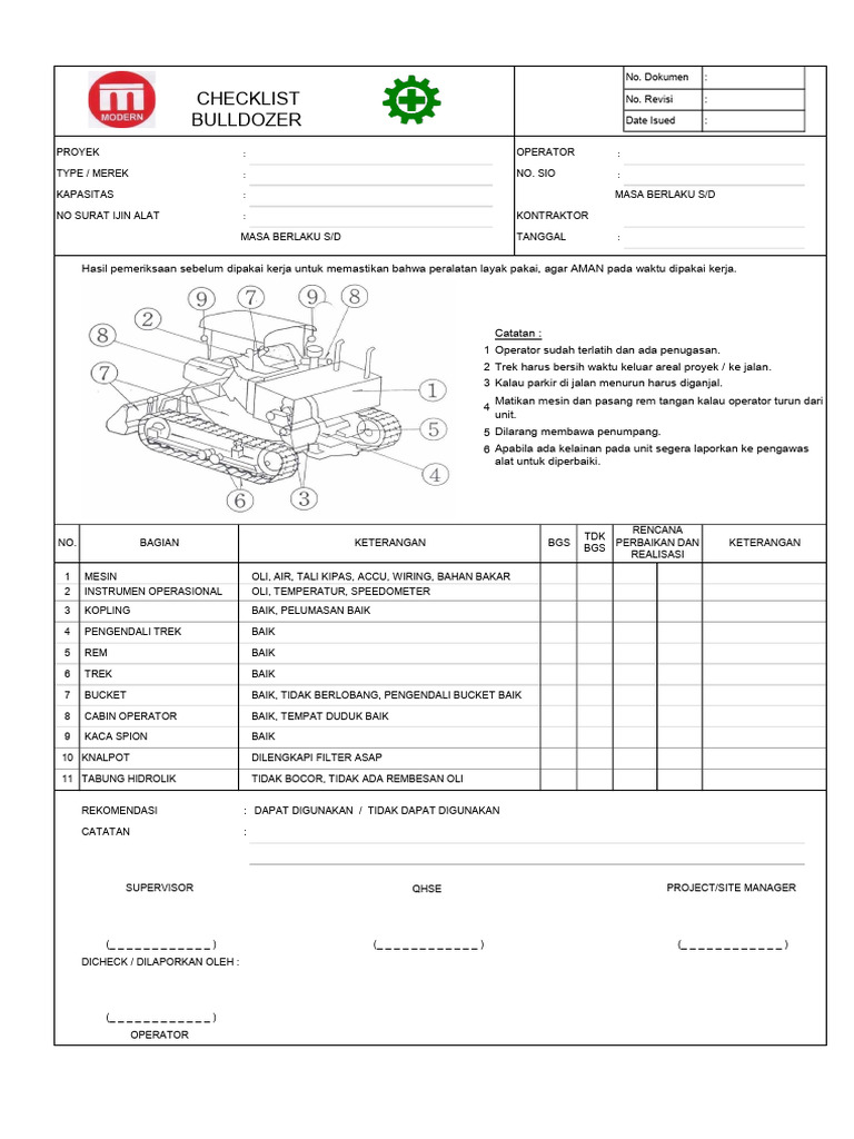 Checklist Dozer | PDF