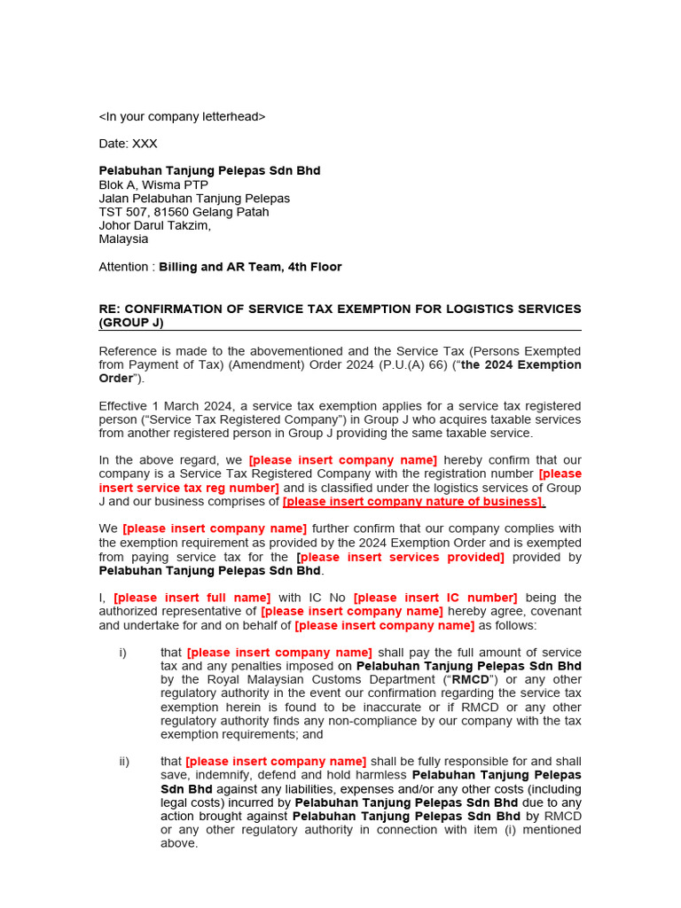 Declaration Letter of SST exemption to PTP | Download Free PDF | Taxes ...