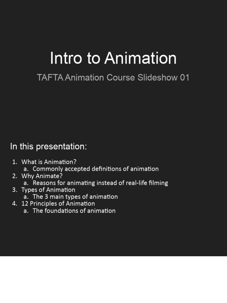 Intro To Animation: TAFTA Animation Course Slideshow 01 | PDF ...
