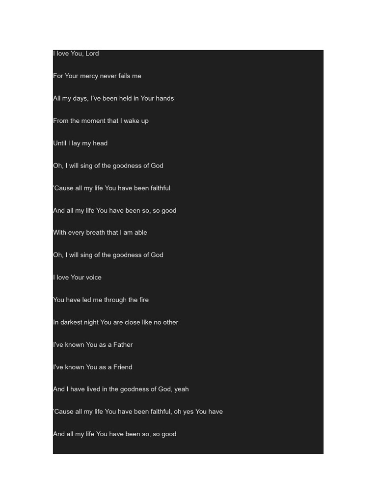 Goodness of God Lyrics Summary | PDF