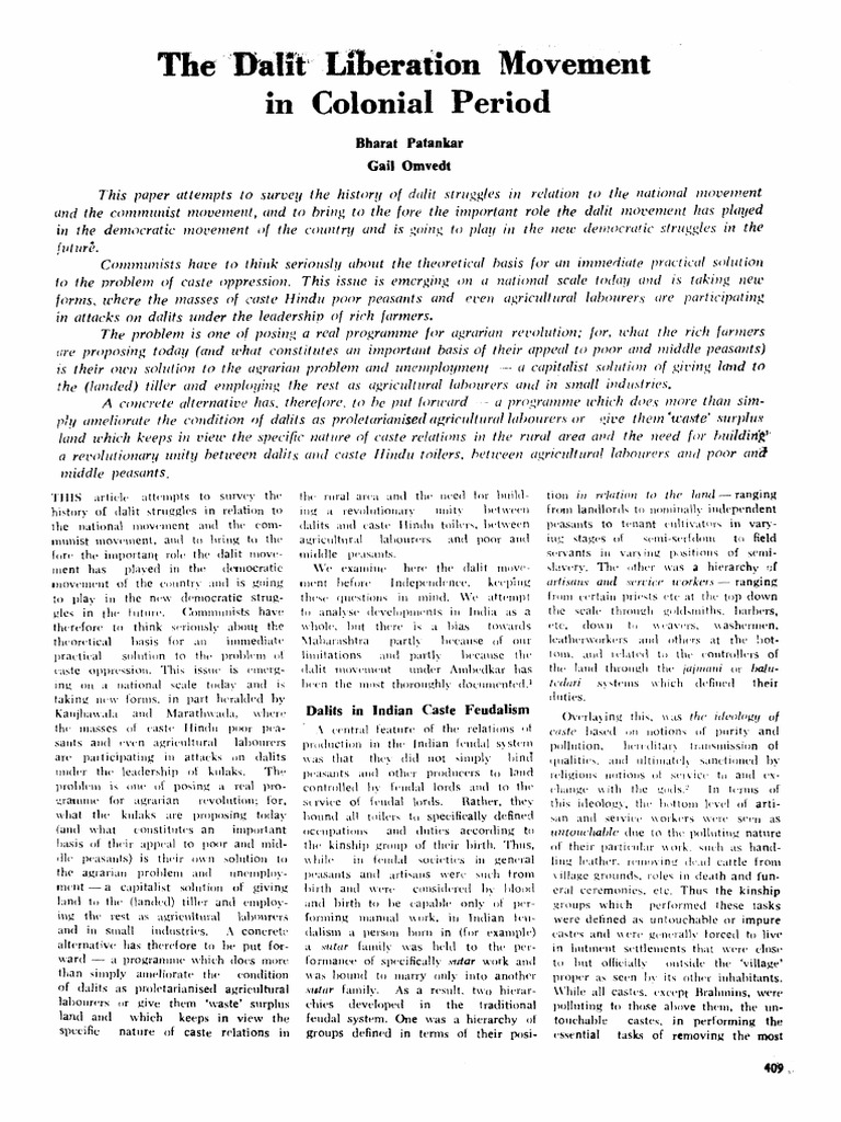 The Dalit Liberation Movement in Colonial Period | Download Free PDF ...