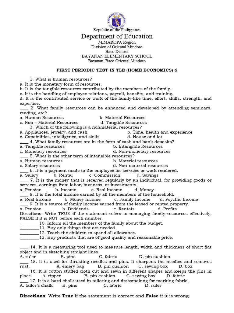 1st PT in TLE - HE 6 | PDF | Income | Sewing