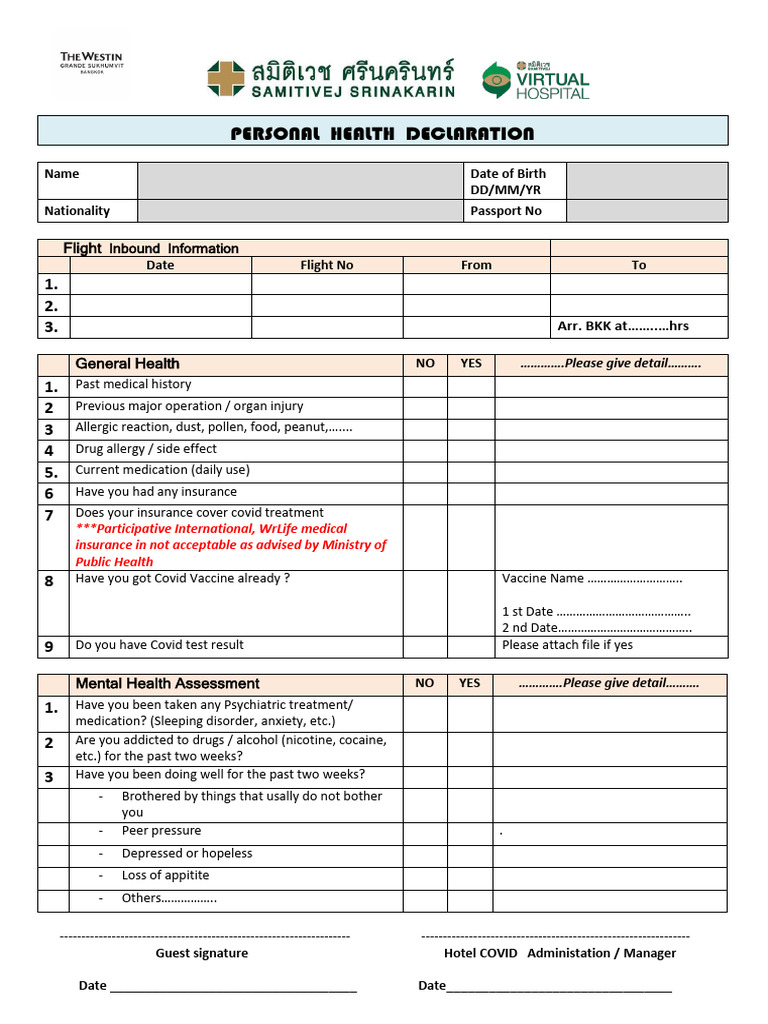 Personal Health Declaration Form - 25.10.21 | PDF | Allergy | Health Care