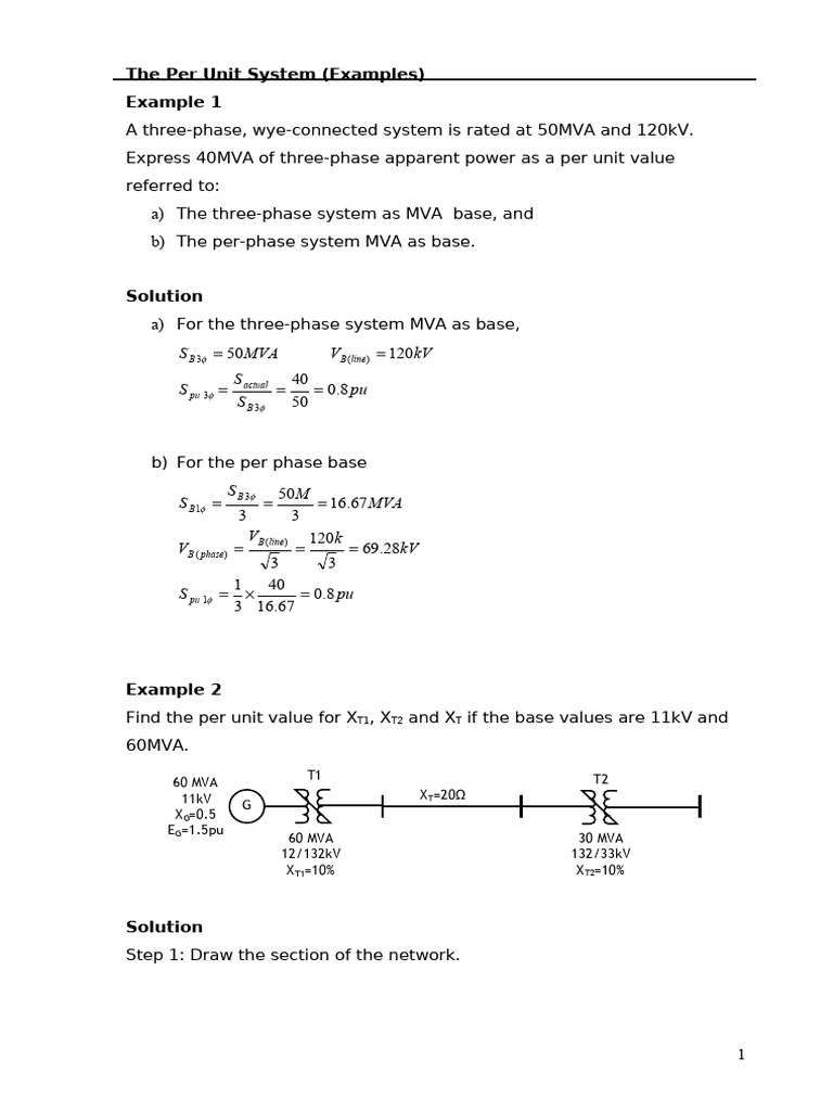 Per Unit Examples | PDF | Quantity | Electric Power
