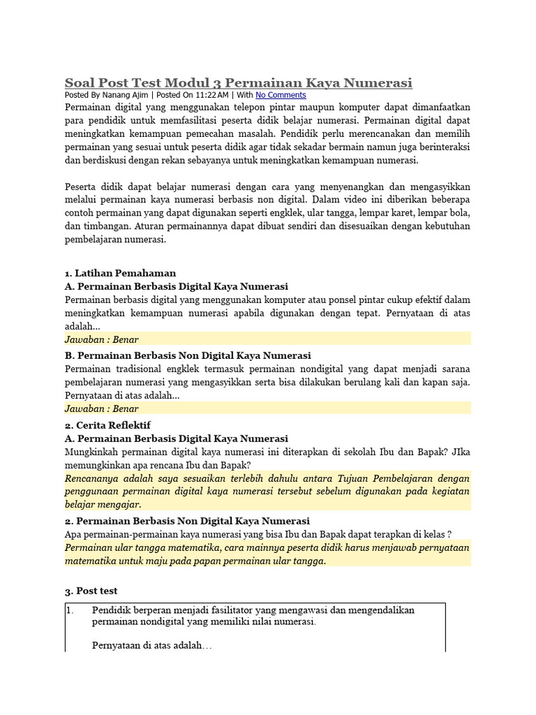 Modul 3 Permainan Kaya Numerasi | PDF