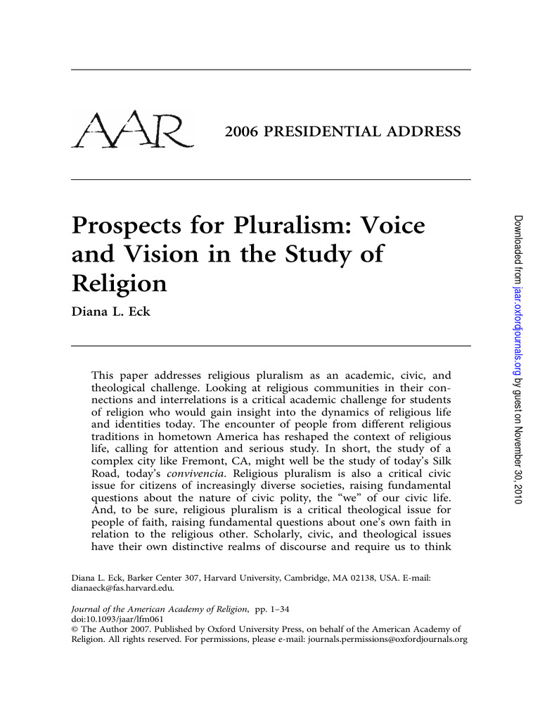 Diana - L. - Eck - Prospects For Pluralism - AAR | PDF | Interfaith ...