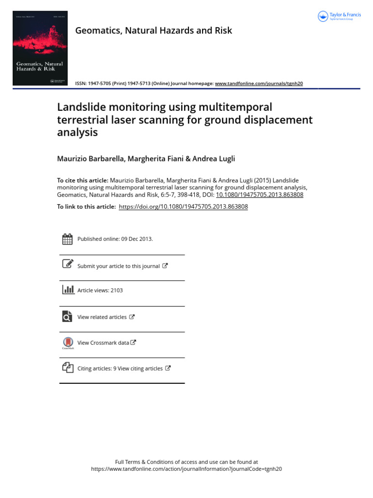 Landslide Monitoring Using Multitemporal Terrestrial Laser Scanning For