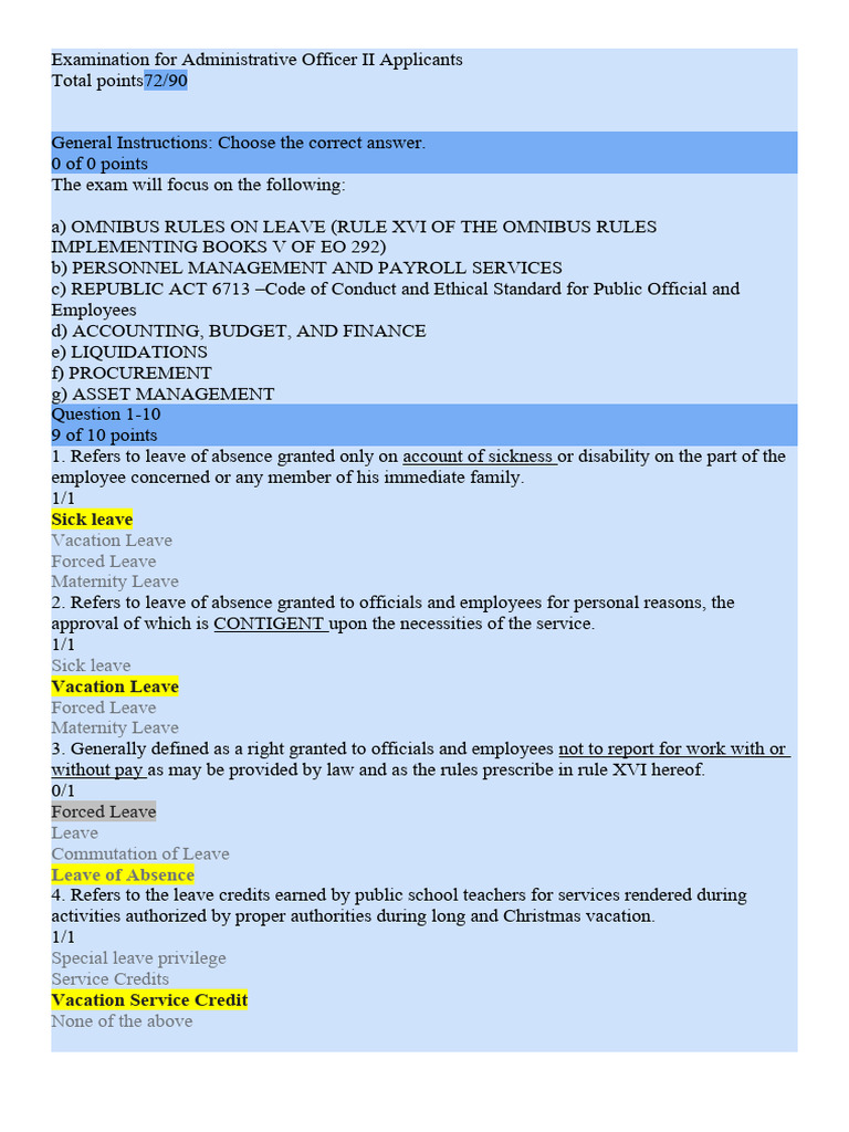 Examination For Administrative Officer II Applican | PDF ...