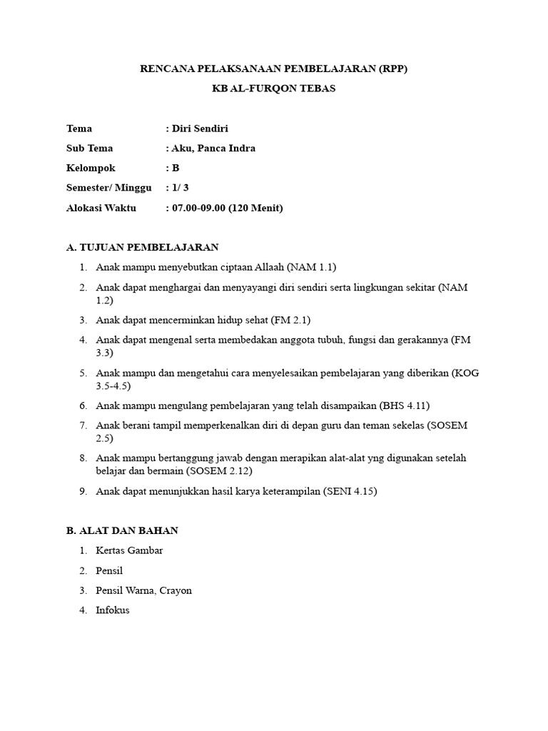 Rencana Pelaksanaan Pembelajaran (RPP Paud) | PDF | Karier & Perkembangan | Sains & Matematika