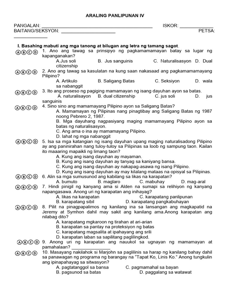 Araling Panlipunan IV PT | PDF