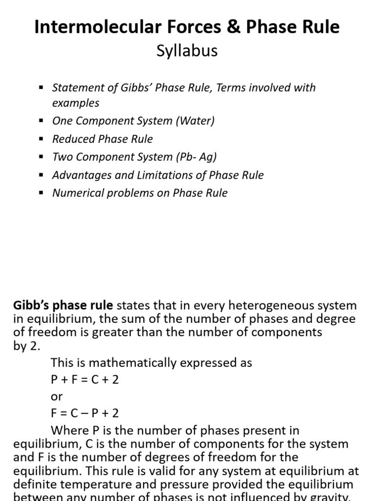 Intermolecular Forces & Phase Rule - Oct 2023 | PDF | Phase Rule | Phase (Matter)
