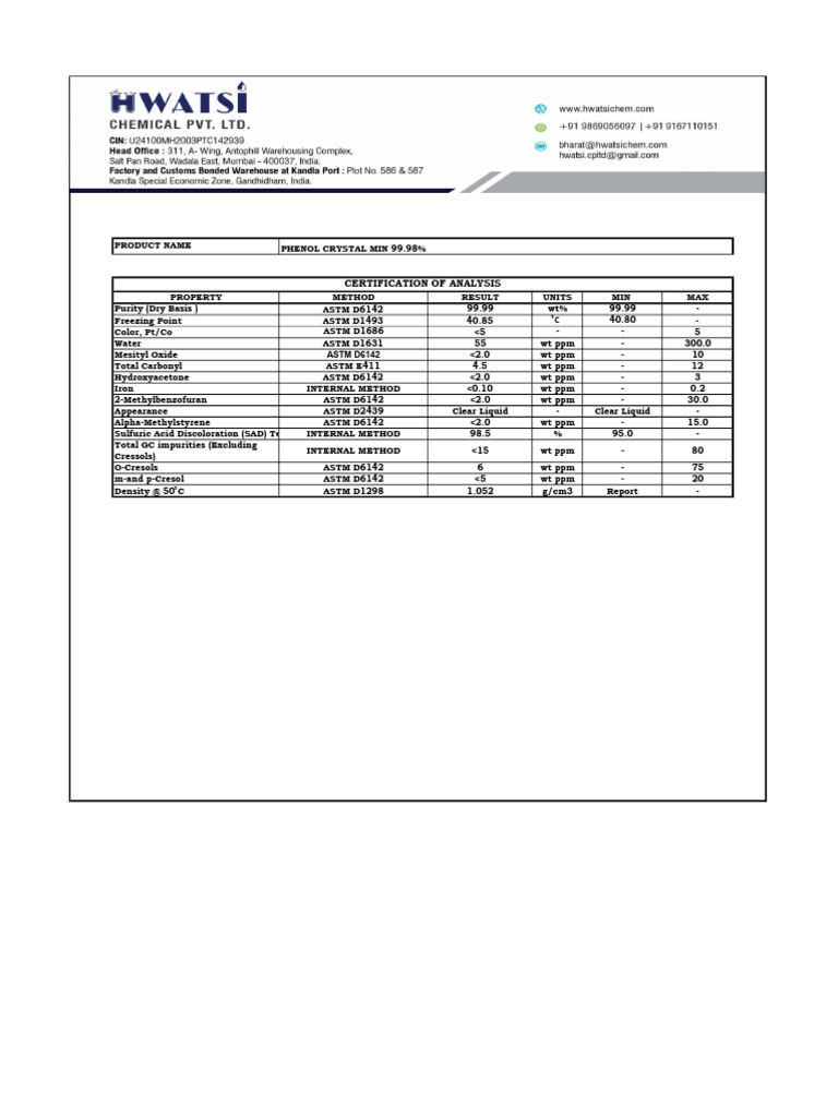 Phenol Crystal Analysis Report | PDF