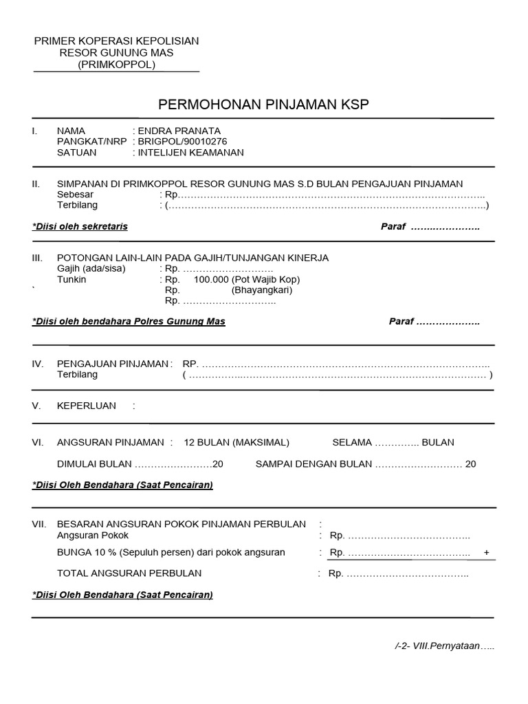 Blanko Permohonan Primkoppol Terbaru | PDF