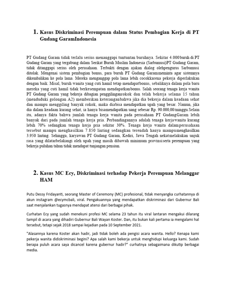 Contoh Kasus Diskriminasi Kerja | PDF