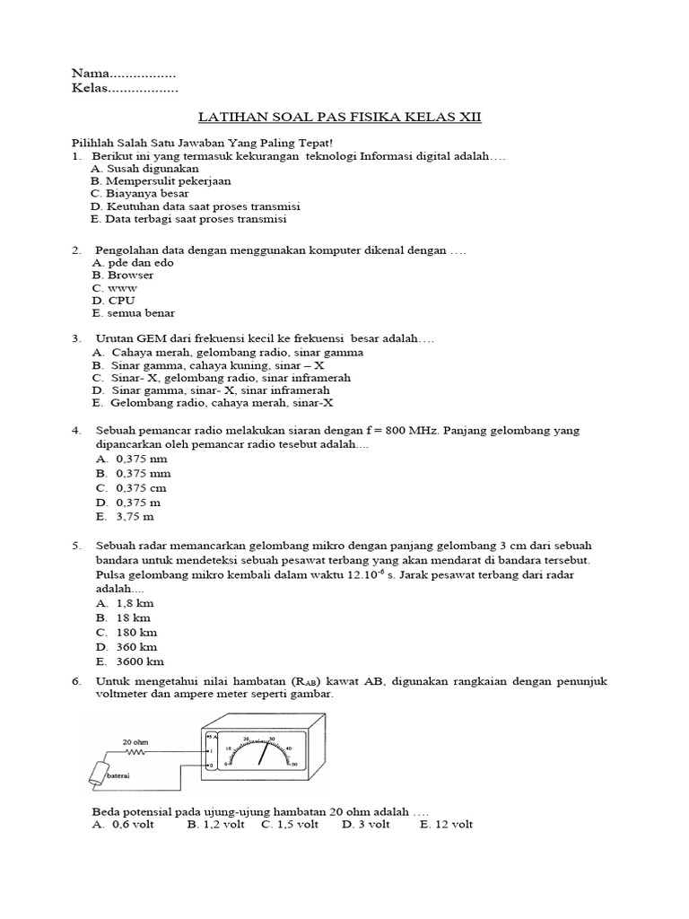 Latihan Soal Kelas Xii Pas | PDF