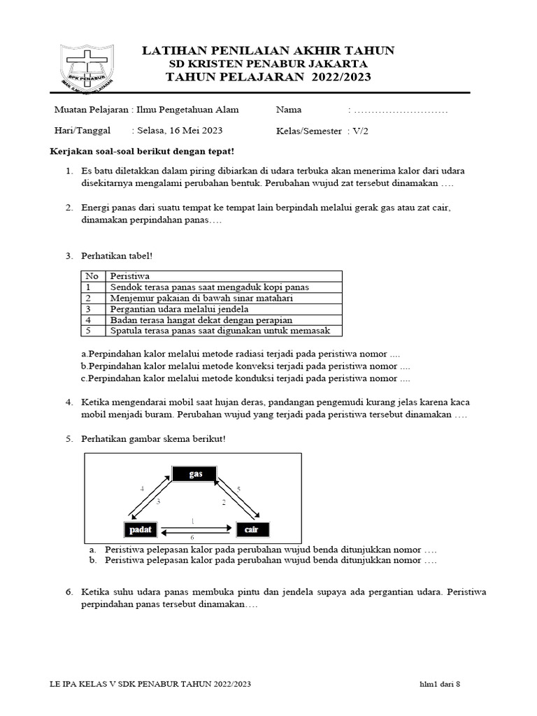 Ujian IPA Kelas 5 SDK Penabur | PDF | Ilmu Sosial | Sains & Matematika