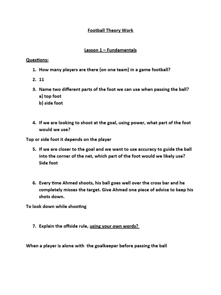 Football Theory Work - Lesson 1 | PDF | Defender (Association Football ...