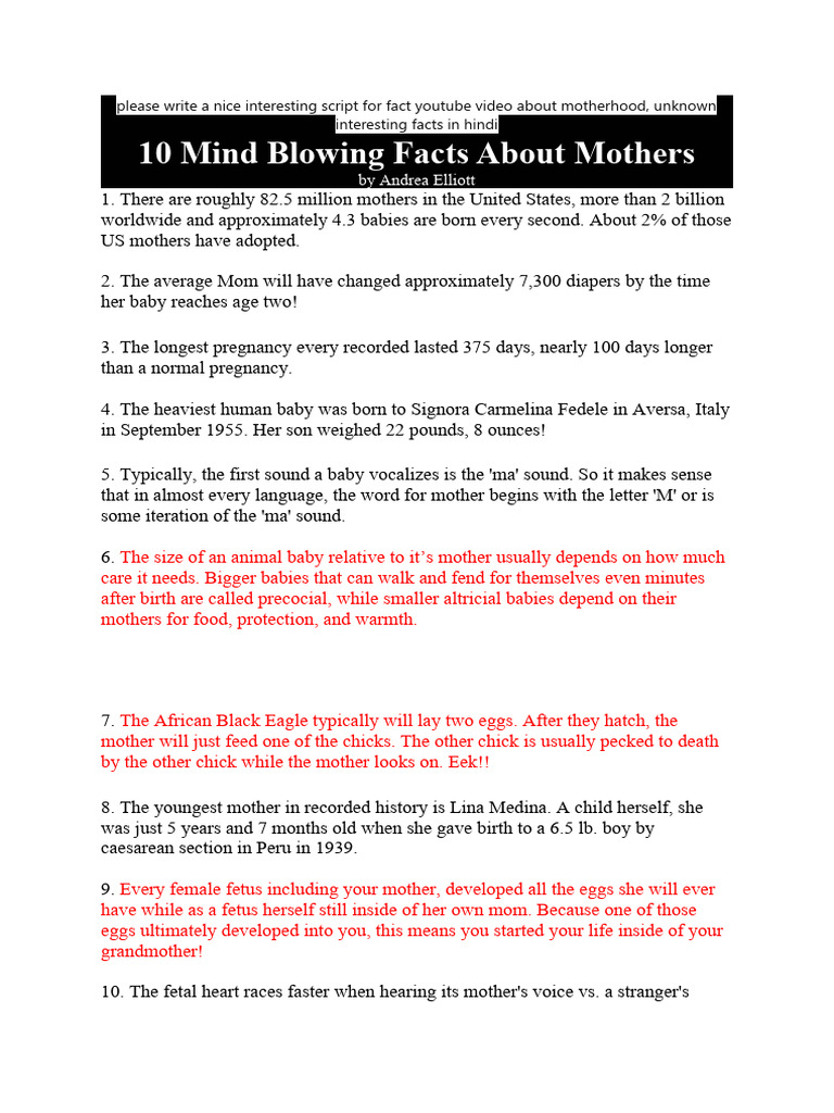 Amazing Facts About Mothers | PDF | Breastfeeding | Breast Milk