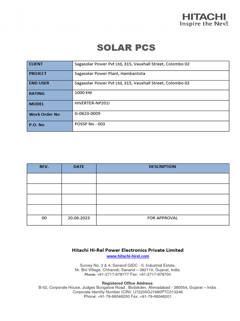 G-0623-0009 - SOLAR PCS - 1000 KW - Rev 00 | PDF | Power Electronics ...