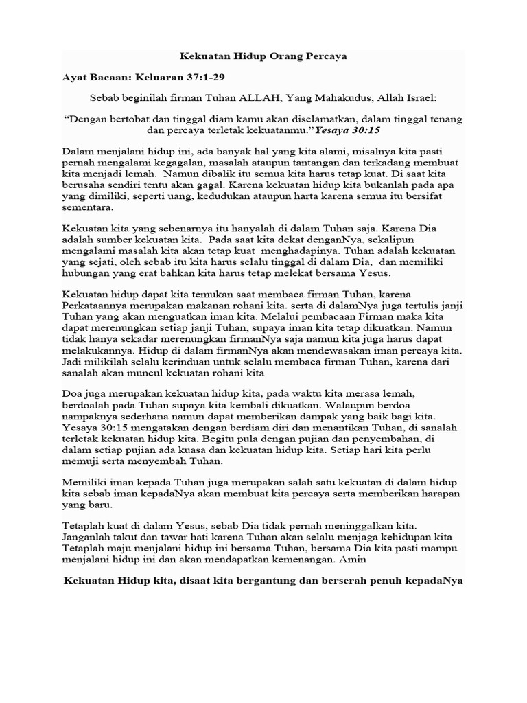 Kekuatan Hidup Orang Percaya | PDF | Pengembangan Diri | Agama & Spiritualitas