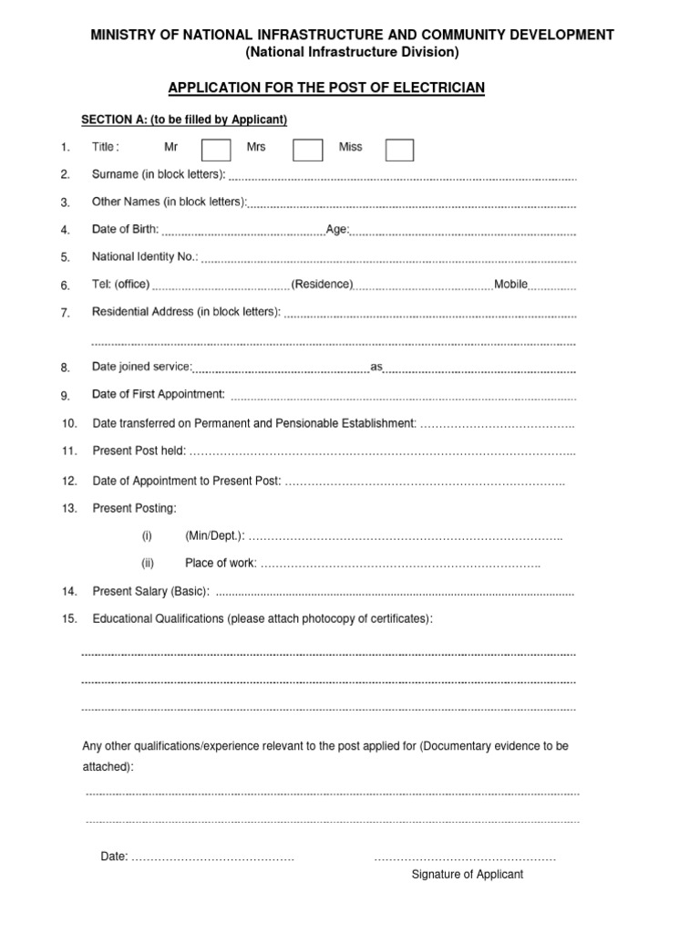 Application for Electrician Position | PDF