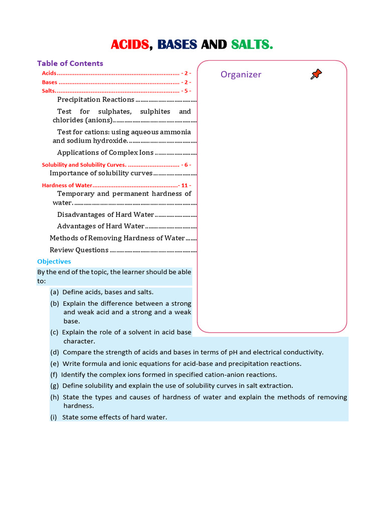 Acids, Bases, and Salts Guide | PDF | Hydroxide | Solubility