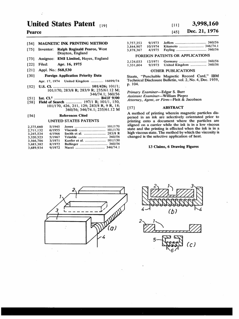 US3998160 Magnetic Ink Printing Method | PDF