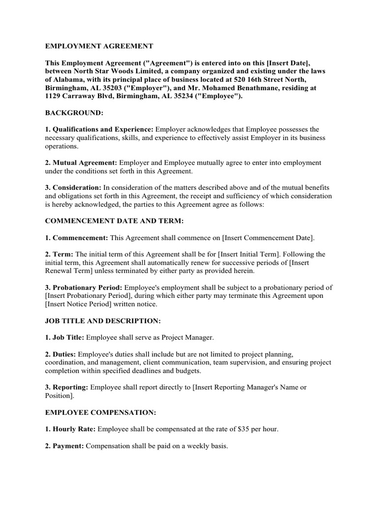 Employment Agreement Pdf Legal Remedy Employment