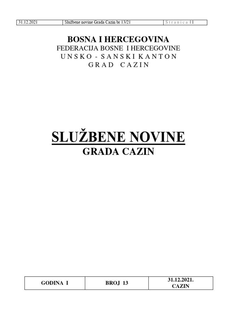 Službene Novine Grada Cazin (Godina 1, Broj 13 31.12.2021) | PDF