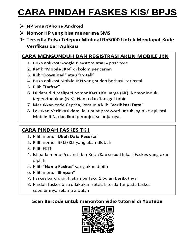Cara Pindah Faskes Kis-Bpjs DGN Mobile JKN | PDF