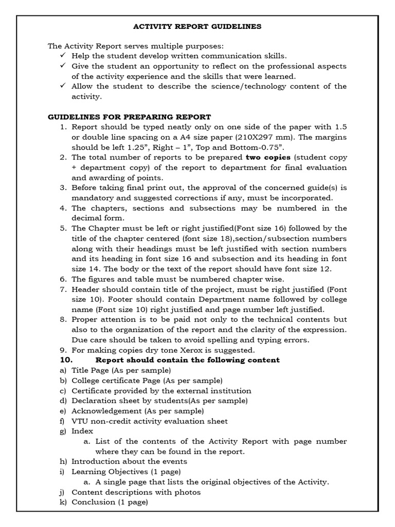 ACTIVITY REPORT GUIDELINES | PDF