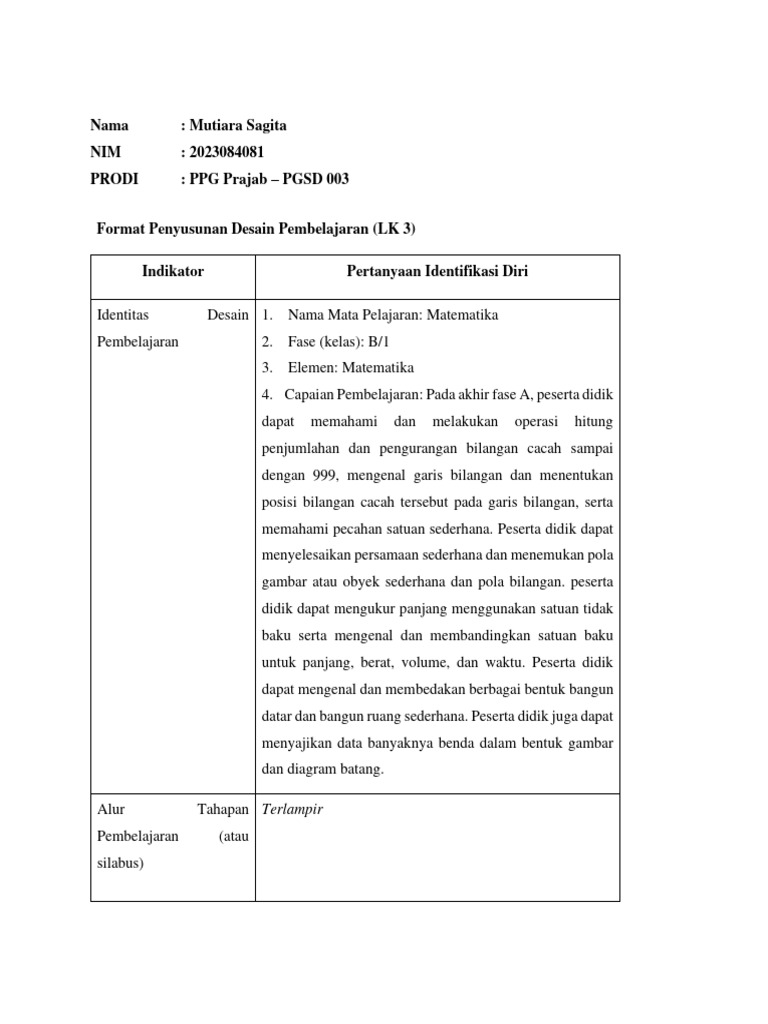 LK3-Format Penyusunan Desain Pembelajaran | PDF